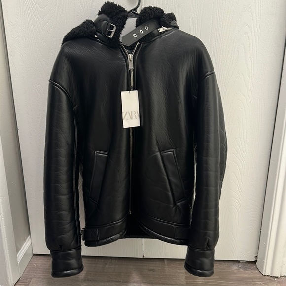 Zara | Jackets & Coats | Zara Xl Mens Leather Bomber Coat Whoodwool Lining | Poshmark
